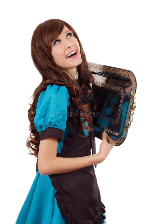 Servant Girl with Empty Tray Stock Photo - Image of background, happy ...