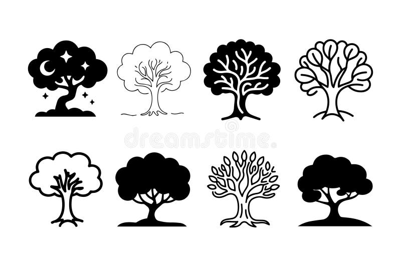 Dreaming Tree Silhouette Vector Icon on White Background. Stock ...