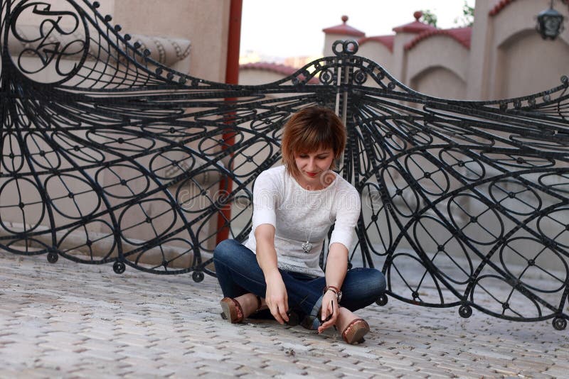 Dreaming Woman Sitting Down Outside Stock Image - Image of winged ...