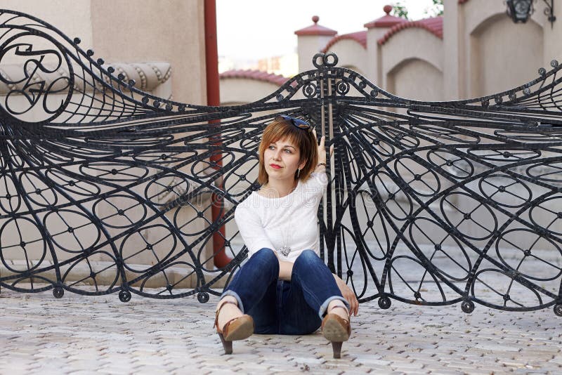 Dreaming Woman Sitting Down Outside Stock Photo - Image of sitting ...