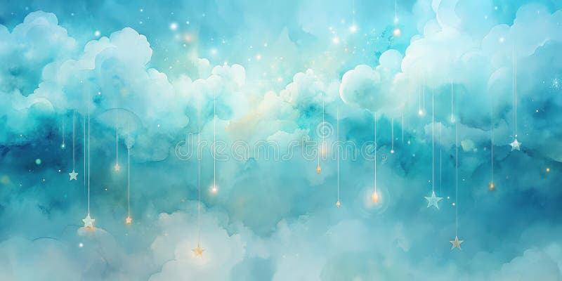 Dreamlike Celestial Scene with Hanging Stars and Soft Clouds ...