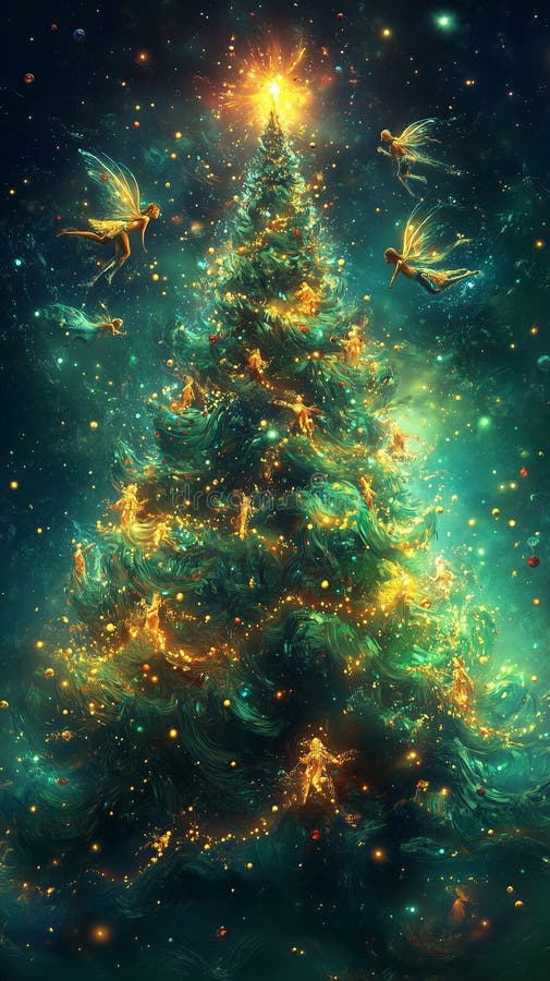 A Dreamlike Christmas Scene Featuring a Celestial Christmas Tree and ...