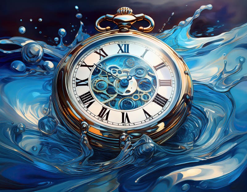 Dreamlike Clock Immersed in Ocean Flow Stock Illustration ...