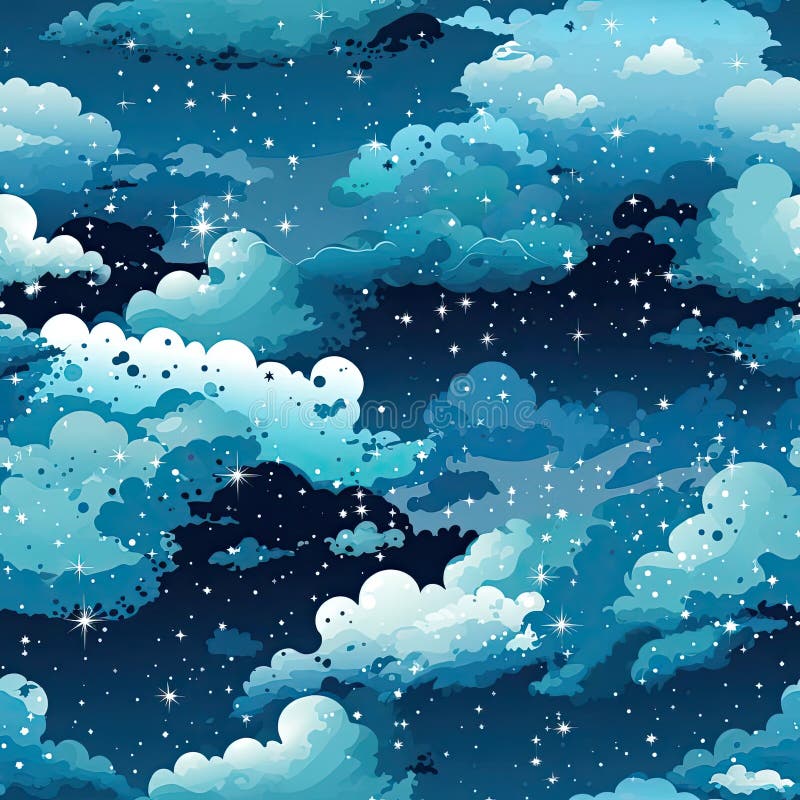 Dreamlike Clouds and Stars on a Night Sky (tiled Stock Illustration ...