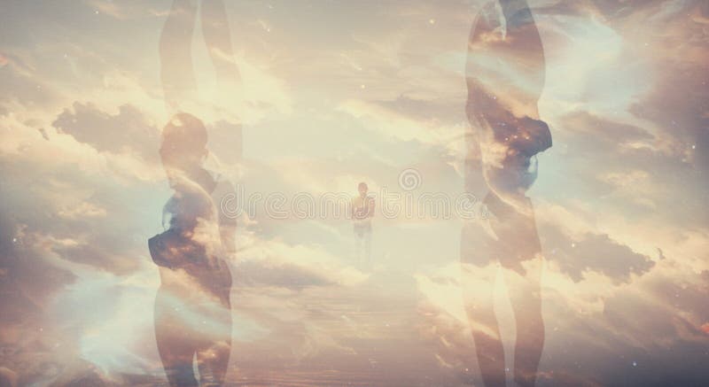 A Dreamlike Composition Featuring Ethereal Layers of Clouds and Human ...