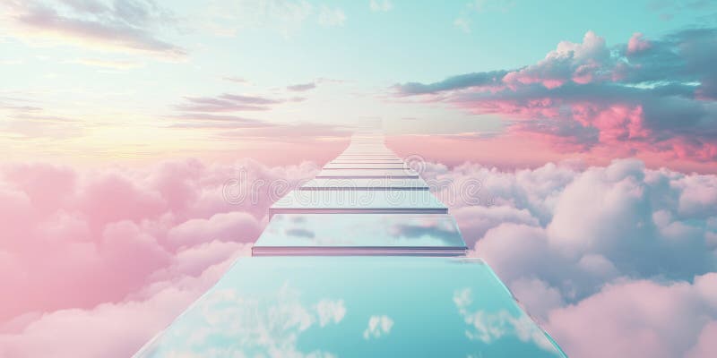 Dreamlike 3d Background Floating Glass Bridge Extending Endlessly Sky ...