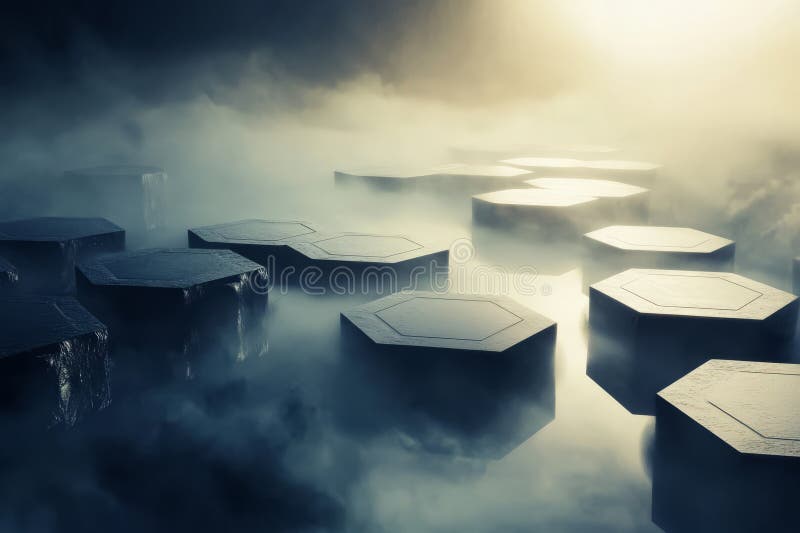 A Dreamlike 3D Background Where Hexagonal Platforms Seem To Float in a ...