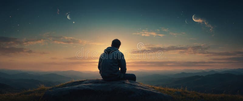 A Dreamlike 2D Illustration Portraying a Person Lost in Thought ...