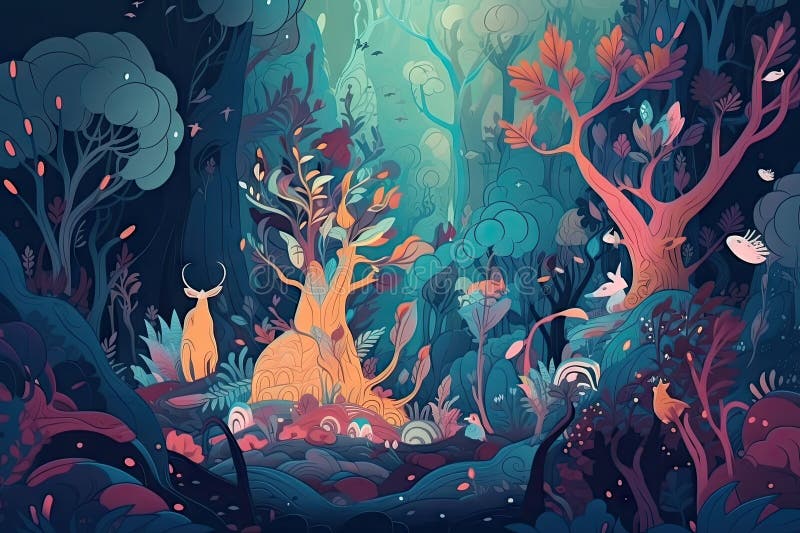 Dreamlike Forest with Mystical Creatures and Otherworldly Plants Stock ...