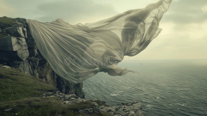 The Dreamlike Image of a Flowing Fabric Hanging by a Thread from a ...