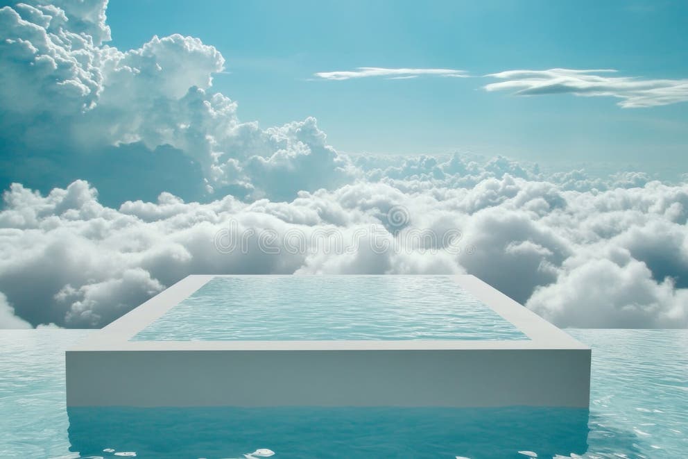 Dreamlike Infinity Pool in the Sky with Fluffy Clouds and Serene ...