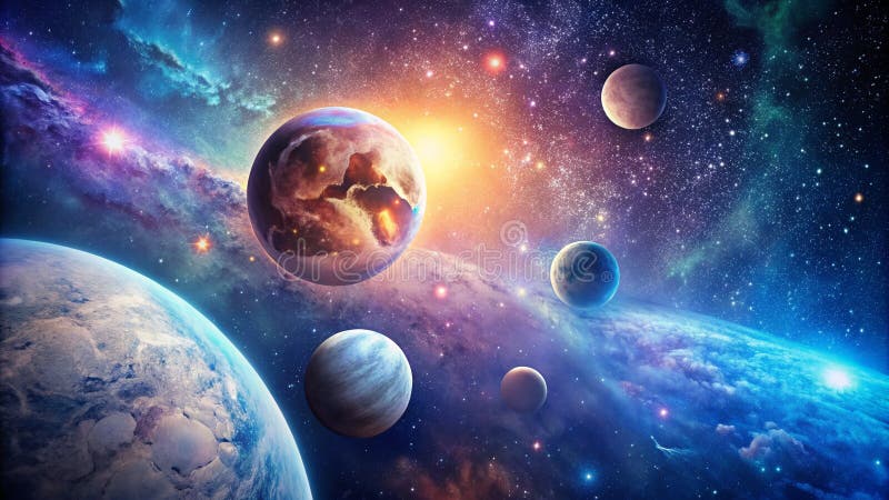 Dreamlike Outer Space Background with Moon and Other Cosmic Bodies ...
