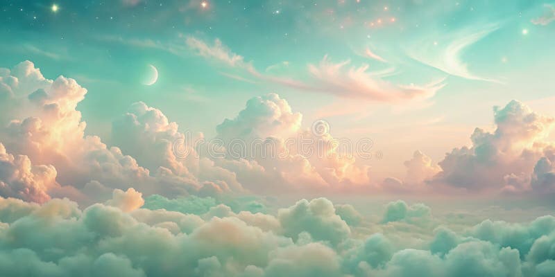 Dreamlike Pastel Cloudscape a Serene Celestial View Above a Sea of Soft, Fluffy Clouds at Dusk ...