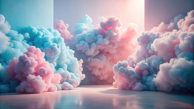 Dreamlike Pastel Cloudscape in a Surreal Studio Setting. Generative AI ...