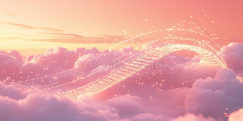 Dreamlike Pathway of Light in Sunset Sky with Sparkling Clouds and Pink ...