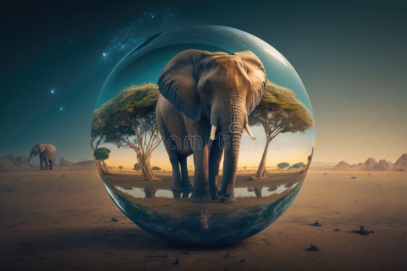 Dreamlike and Reality-bending Background with Elephant. Illustration AI ...
