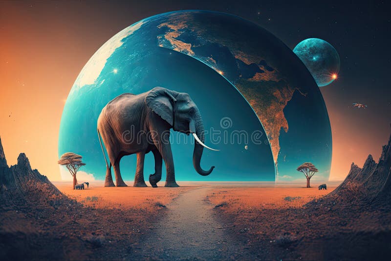 Dreamlike and Reality-bending Background with Elephant. Illustration AI ...