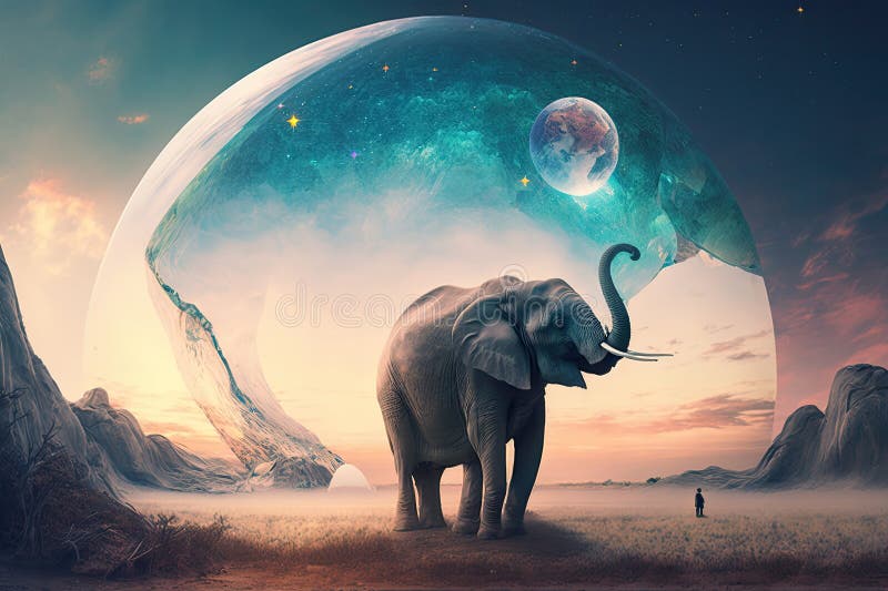 Dreamlike and Reality-bending Background with Elephant. Illustration AI ...
