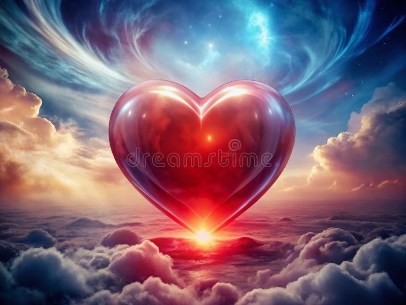 A Dreamlike Red Heart with White Outline Exploring the Surreal Concept ...