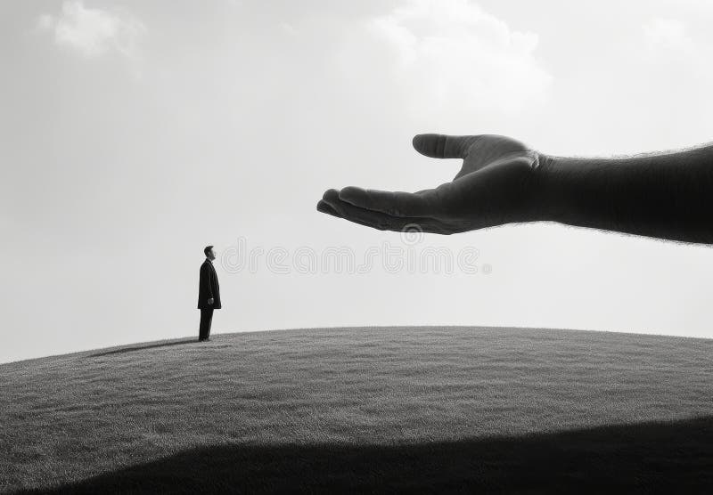 A Dreamlike Representation of a Massive Hand Looming Over a Tiny Figure ...