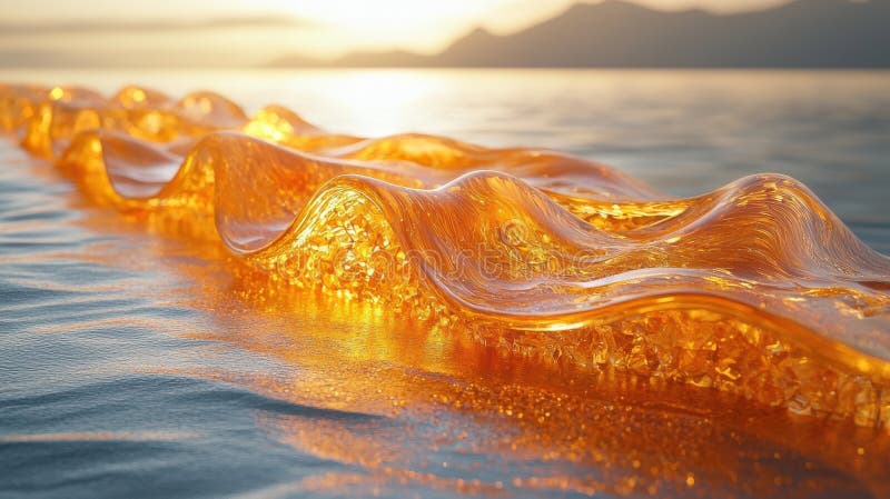 Dreamlike River of Molten Glass Flows Gently, Reflecting Warm Sunlight ...