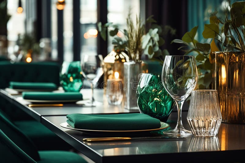 Dreamlike Scandinavian Restaurant Setting in Dark Beige and Light Azure ...