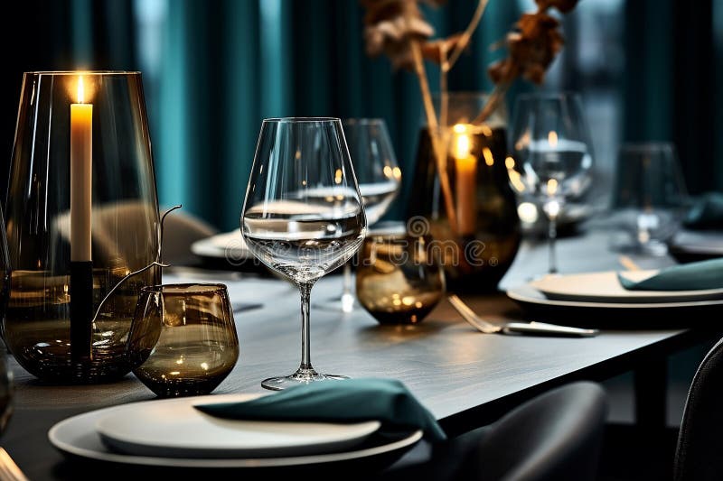 Dreamlike Scandinavian Restaurant Setting in Dark Beige and Light Azure ...