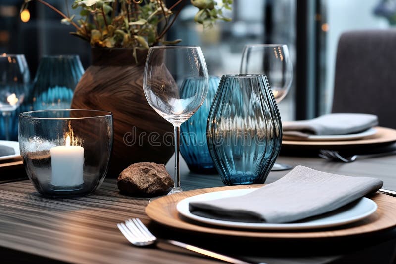 Dreamlike Scandinavian Restaurant Setting in Dark Beige and Light Azure ...