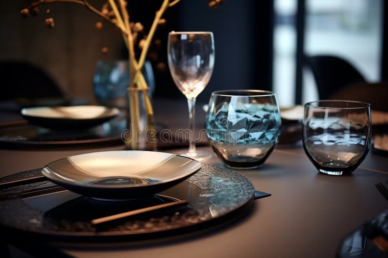 Dreamlike Scandinavian Restaurant Setting in Dark Beige and Light Azure ...