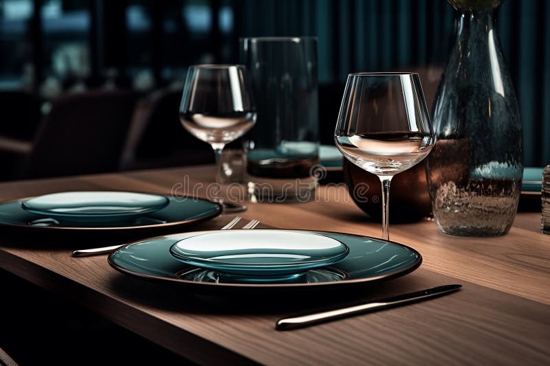 Dreamlike Scandinavian Restaurant Setting in Dark Beige and Light Azure ...