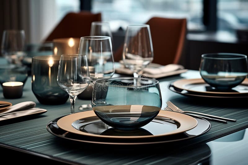 Dreamlike Scandinavian Restaurant Setting in Dark Beige and Light Azure ...