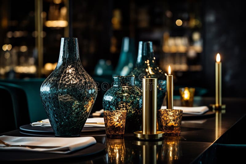 Dreamlike Scandinavian Restaurant Setting in Dark Beige and Light Azure ...