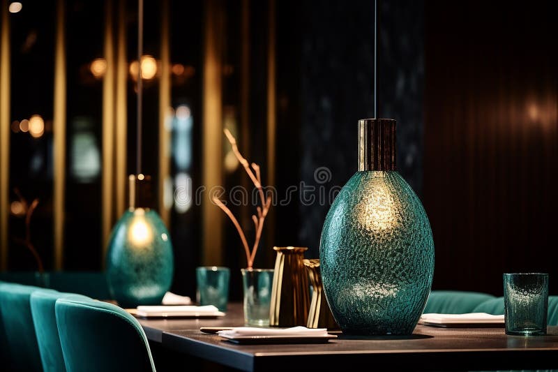 Dreamlike Scandinavian Restaurant Setting in Dark Beige and Light Azure ...
