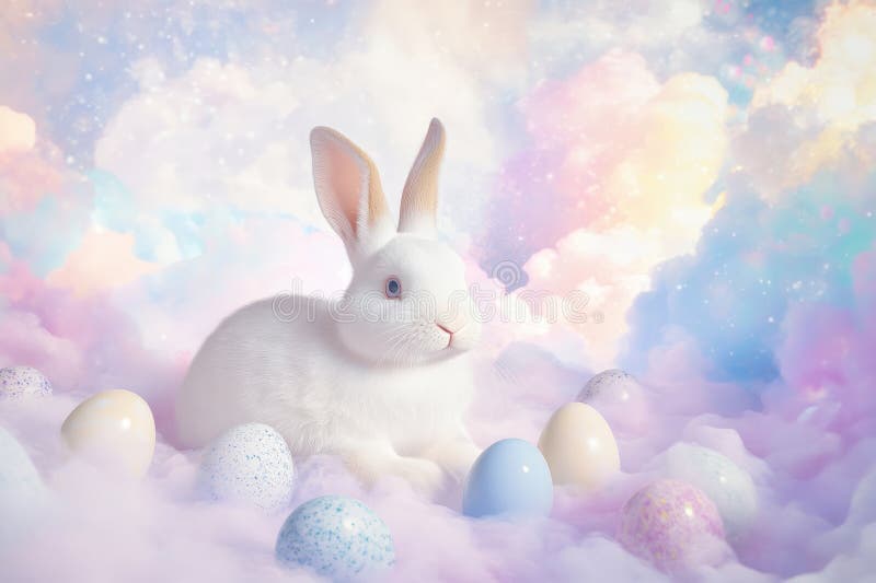 A Dreamlike Scene of an Easter Bunny Surrounded by a Swirling Cloud of ...