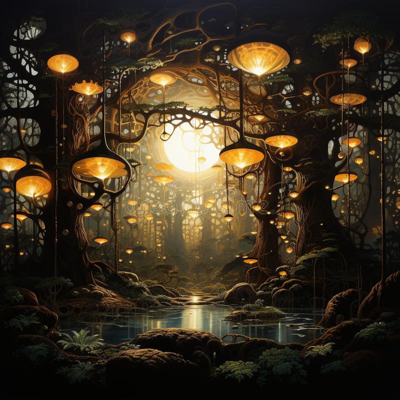 A Dreamlike Scene with Floating Objects and Strange Shapes Stock ...