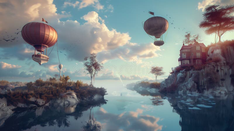 Dreamlike Scene with Levitating Objects Stock Illustration ...