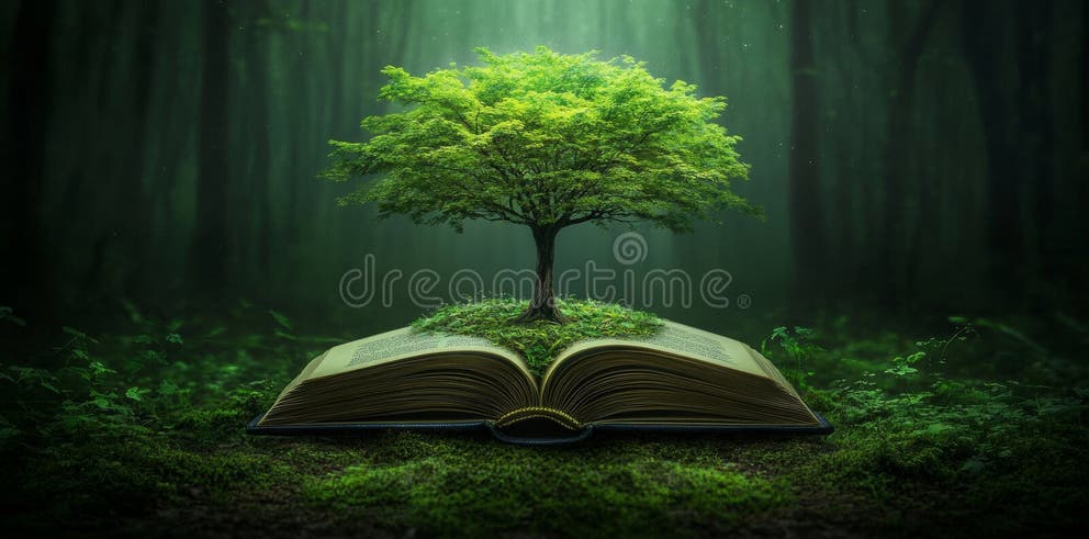 A Dreamlike Setting Features a Magical Tree Sprouting from an Open Book ...
