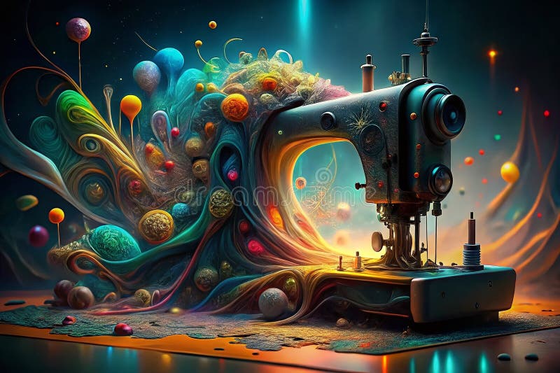 A Dreamlike Sewing Machine Intricate Gears Flowing Fabric and Surreal ...