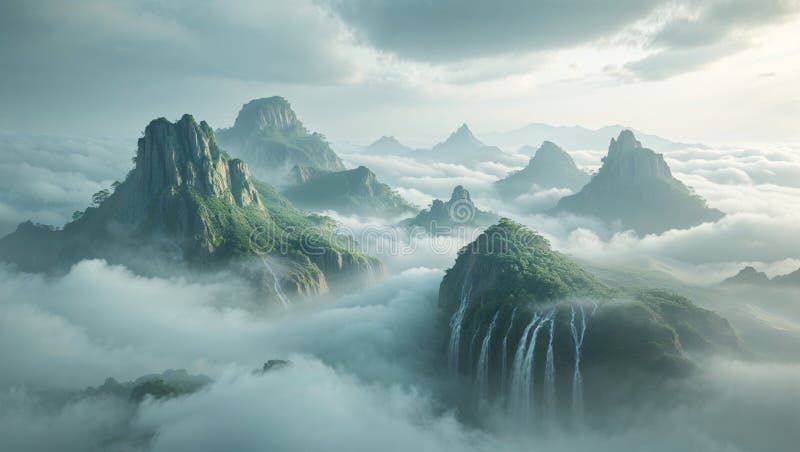 A Dreamlike in the Sky of Floating Mountains Stock Photo - Image of ...