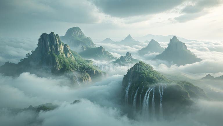 A Dreamlike in the Sky of Floating Mountains Stock Photo - Image of ...