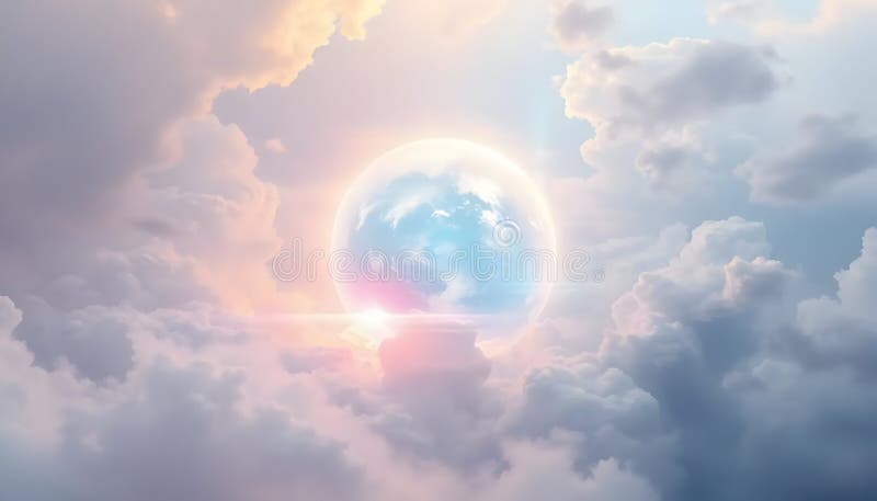 Dreamlike Sphere Surrounded by Soft Fluffy Clouds with a Celestial Light Stock Illustration ...