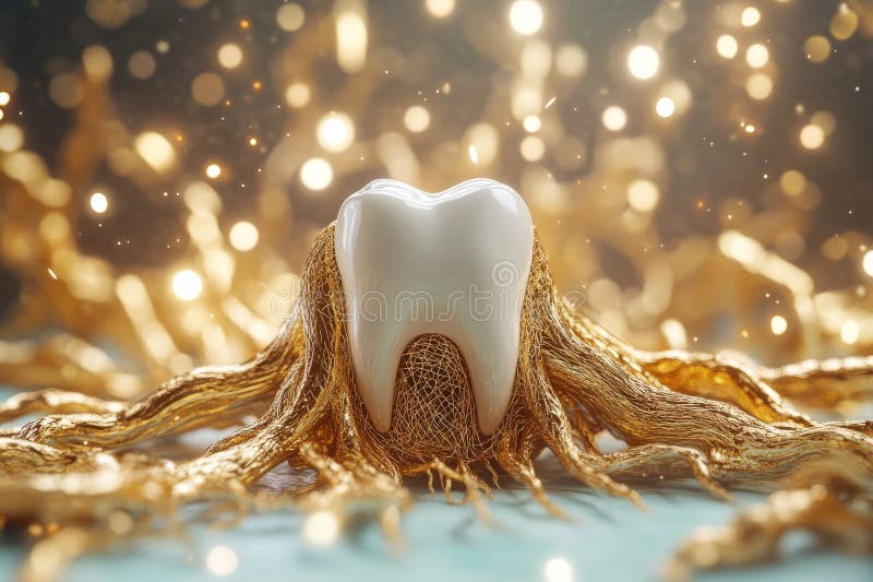 Dreamlike Tooth Featuring Interlaced Golden Roots and Vines in the ...