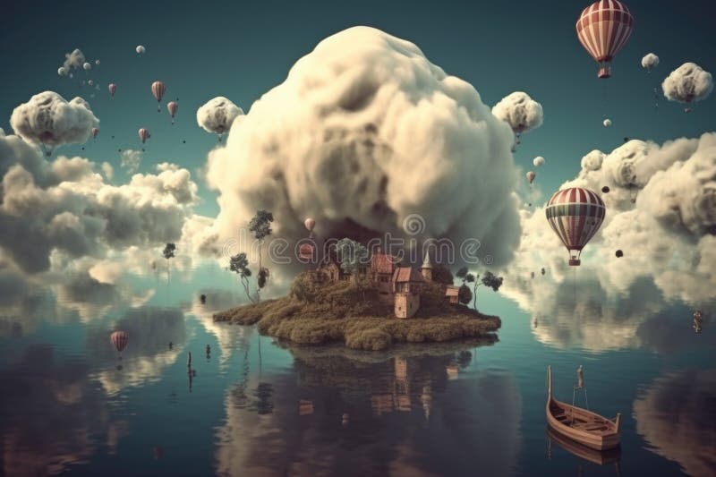 Dreamlike World with Surreal and Unexpected Elements, Including Flying ...