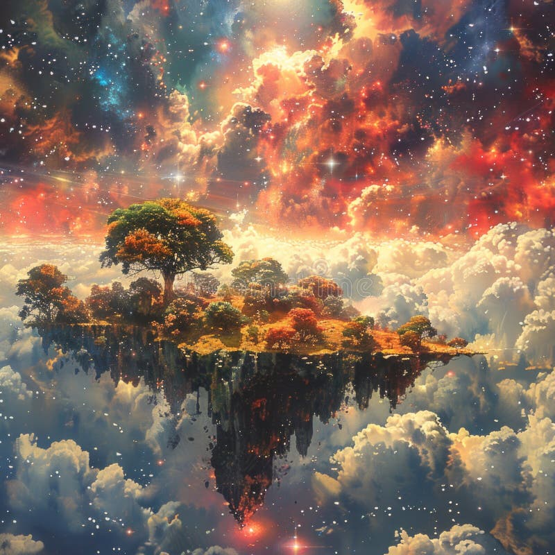 A Surreal Dreamscape of Floating Islands, with Waterfalls Cascading ...