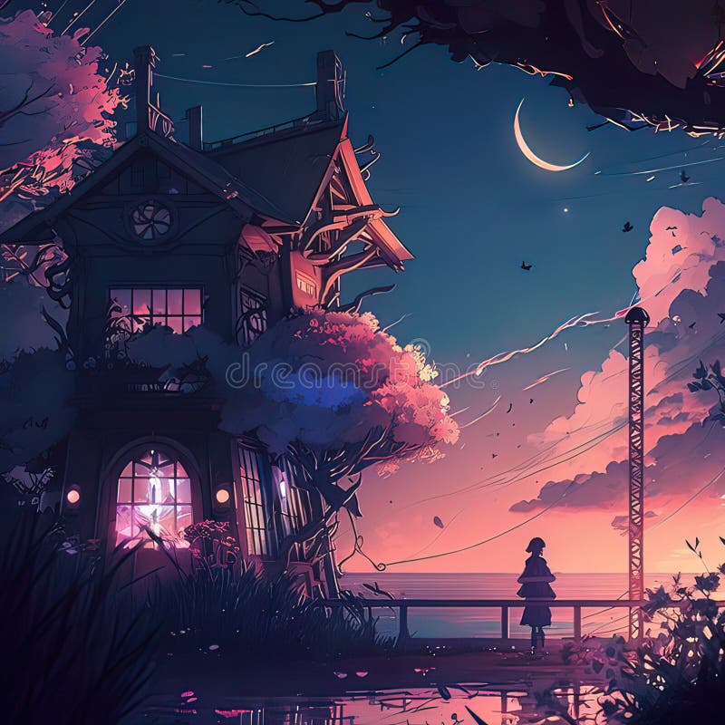 Dreamscape Anime Wallpaper stock illustration. Illustration of digital ...