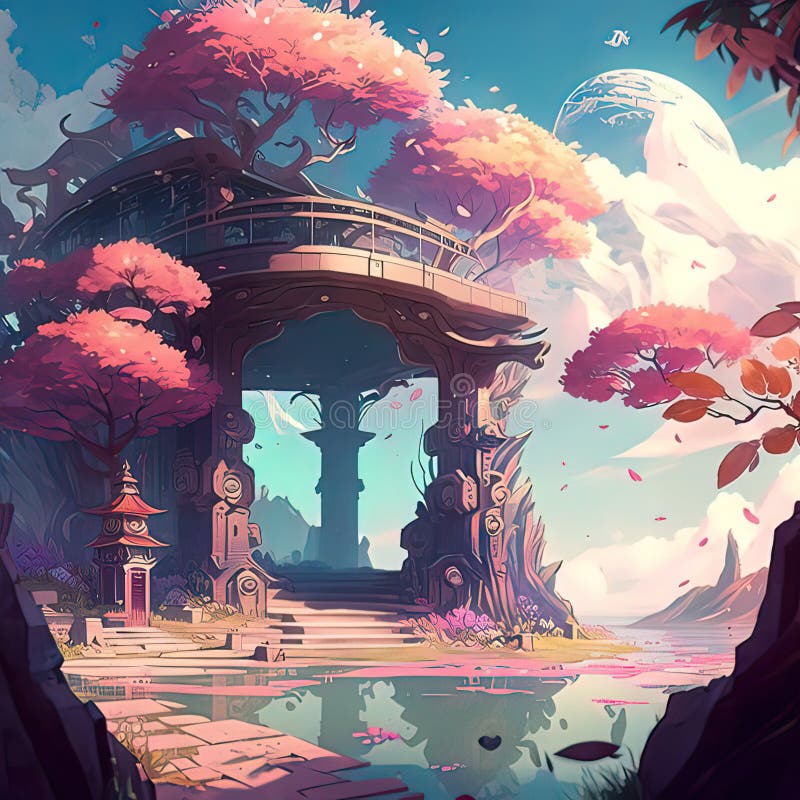 Dreamscape Anime Wallpaper stock illustration. Illustration of digital ...