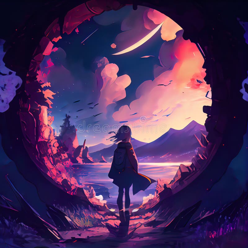 Dreamscape Anime Wallpaper stock illustration. Illustration of fantasy ...