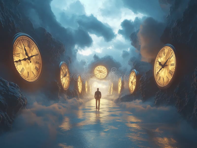 A Dreamscape Where Time and Space are Distorted with Elongated Figures ...