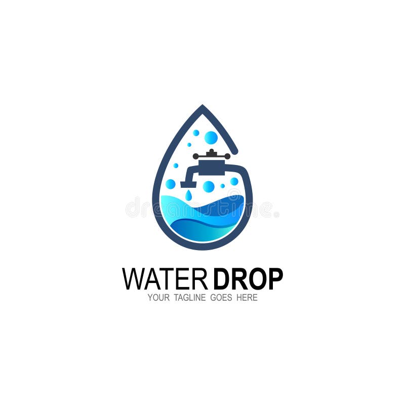 Water Drop Logo with Tap Design, Blue Water Icon Stock Vector ...