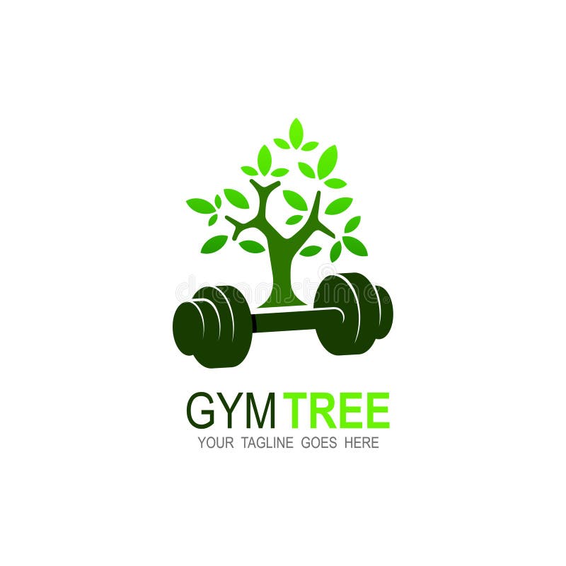 Barbells and Trees Logo, Fitness Icon Template Stock Vector ...